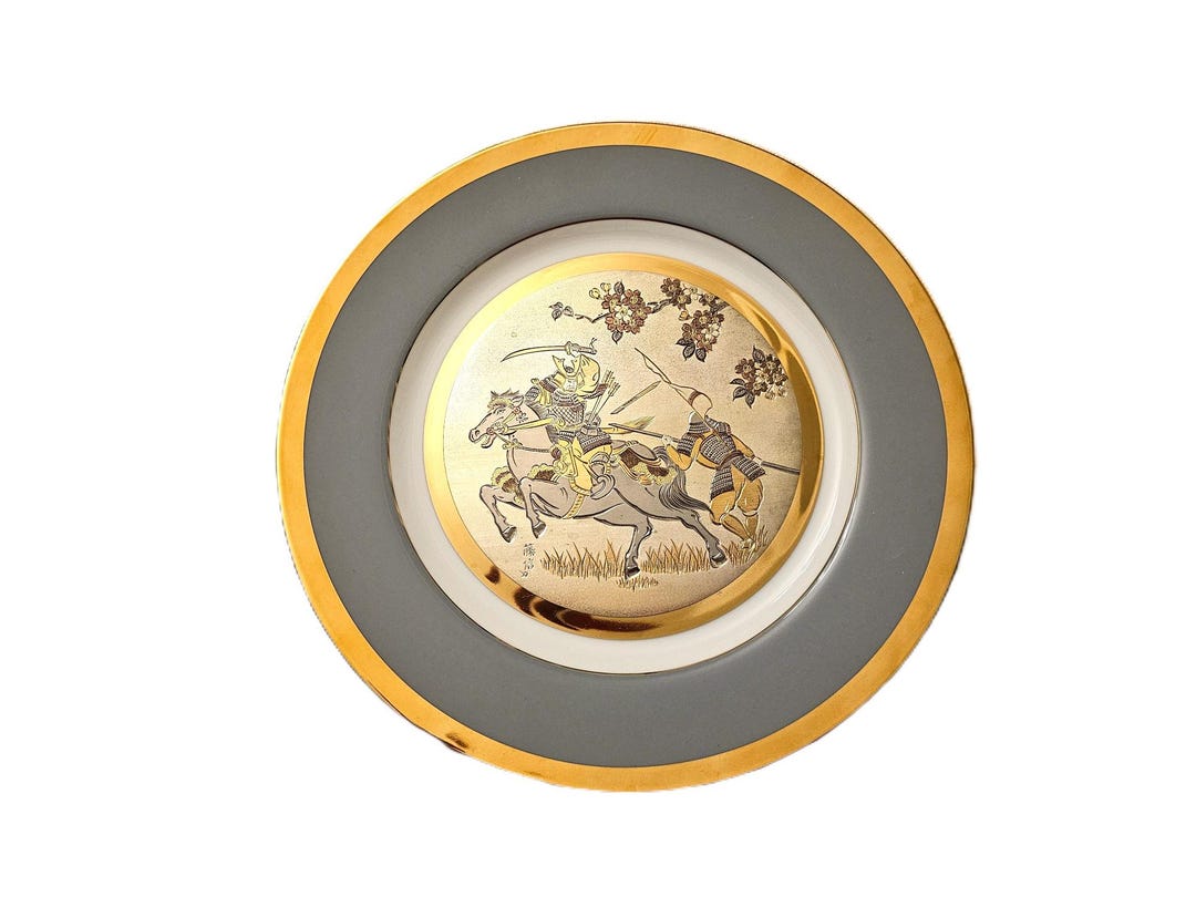 Vintage Japanese “art of Chokin” Decorative Plate, Samurai on Horseback ...