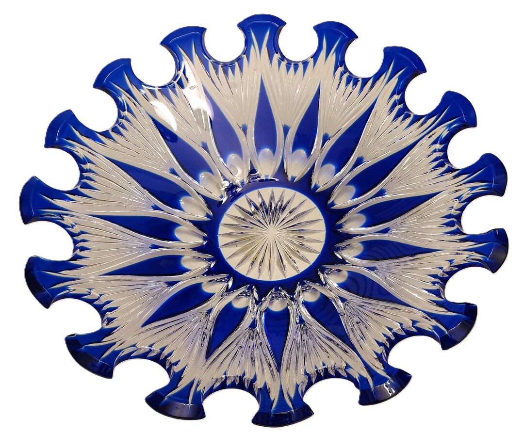 Vintage 14" Cobalt Blue Cut Crystal Bowl | Handmade Bohemian 24% Lead ...