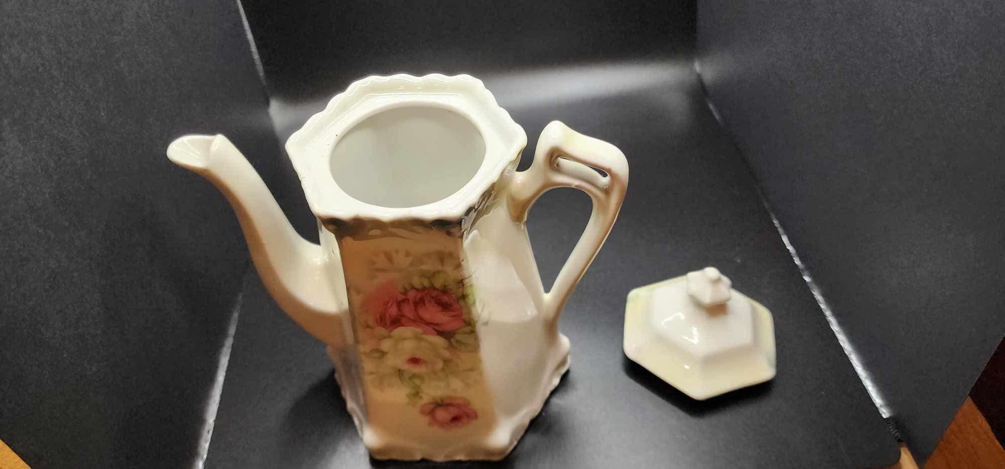 Antique German Teapot by Greiner and Herda, Hand-painted Pink & Yellow ...