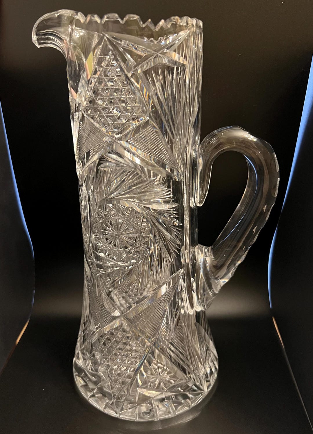 American Brilliant Period Cut Crystal Pinwheel Style Pitcher 12" Hight ...