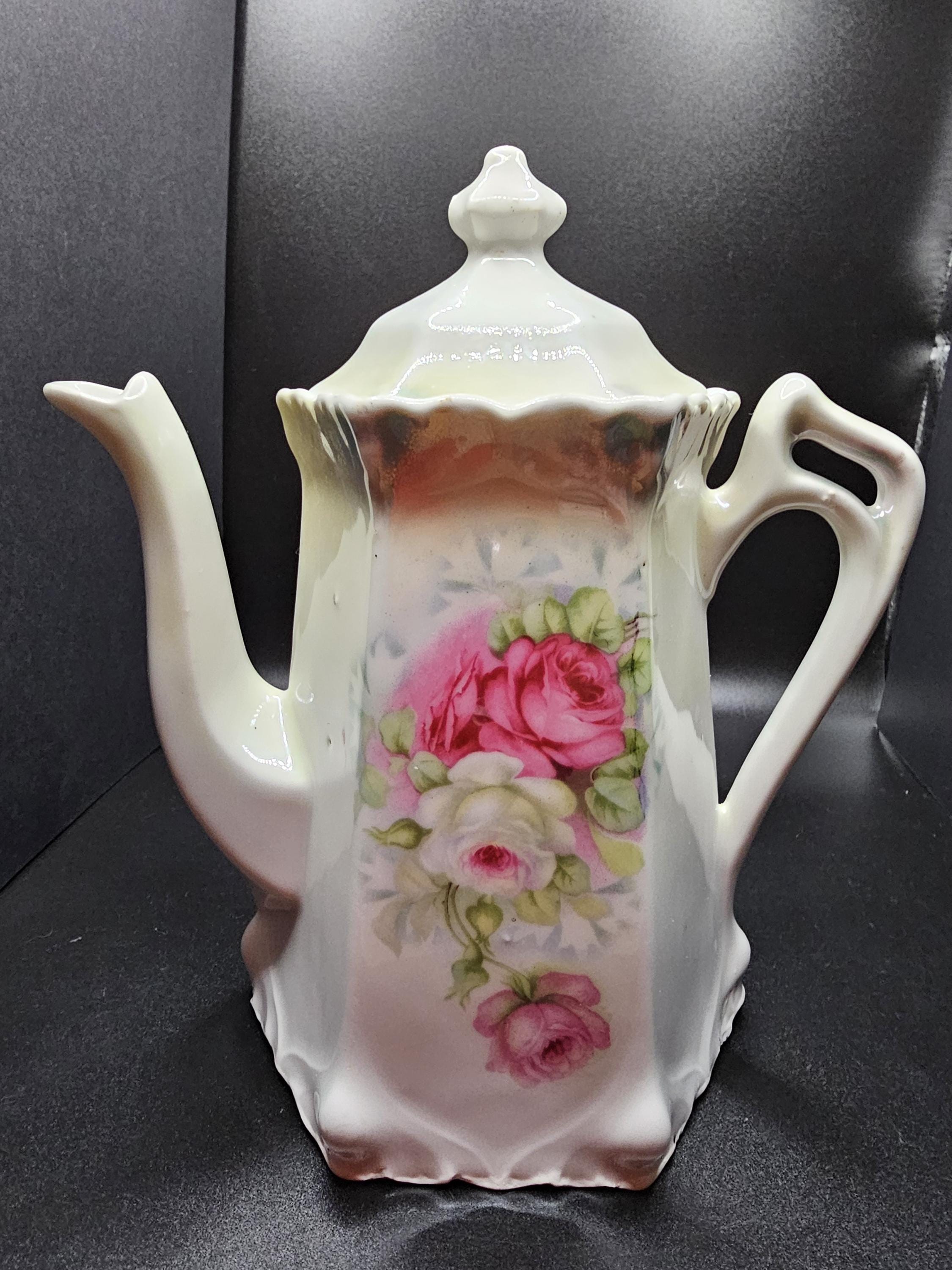 Antique German Teapot by Greiner and Herda, Hand-painted Pink & Yellow ...