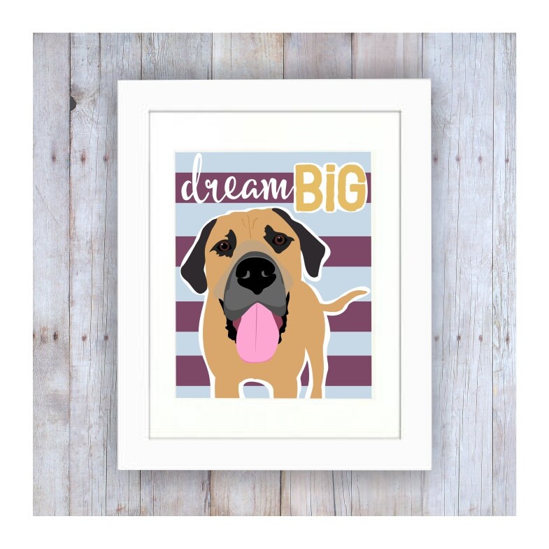 Bull Mastiff Art Dream Big Dog Quote Large Dogs Teen Room | Etsy