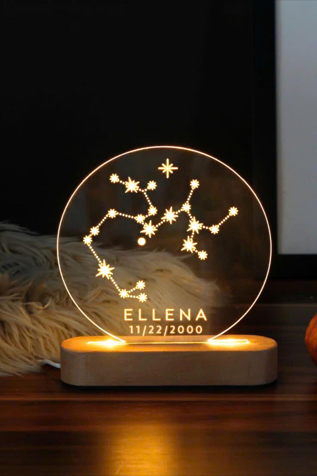 Custom Name Zodiac Night Light, Personalized Night Light, Astrology ...