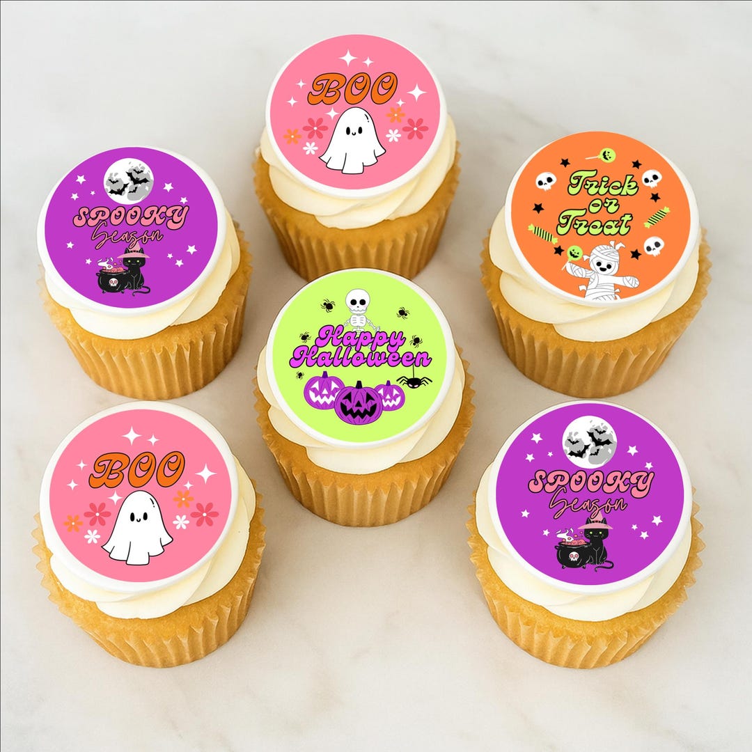 Halloween Edible Cupcake Toppers – Spooky Ghost & Pumpkin Frosting ...