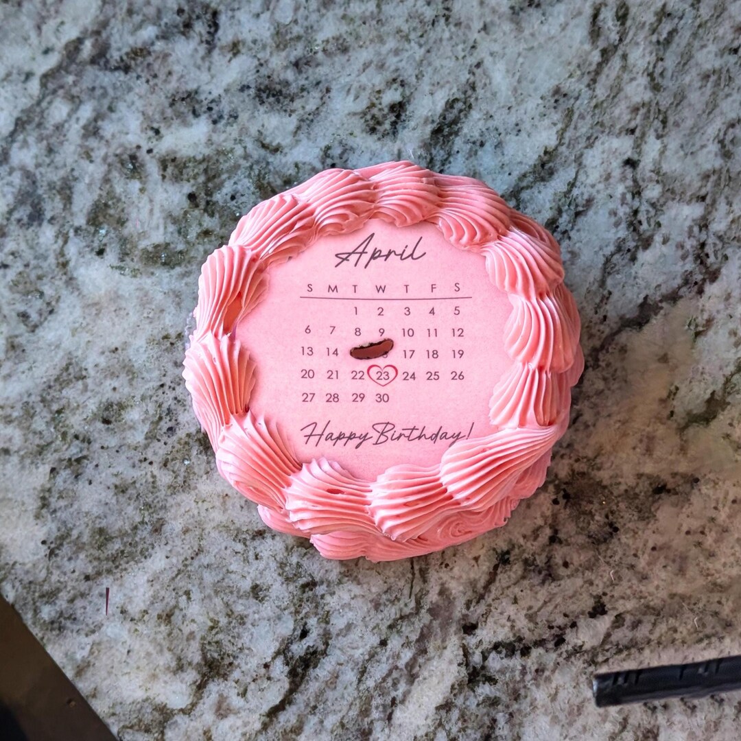 Edible Photo Reveal Calendar Cake Topper: Custom Date Wafer & Frosting ...