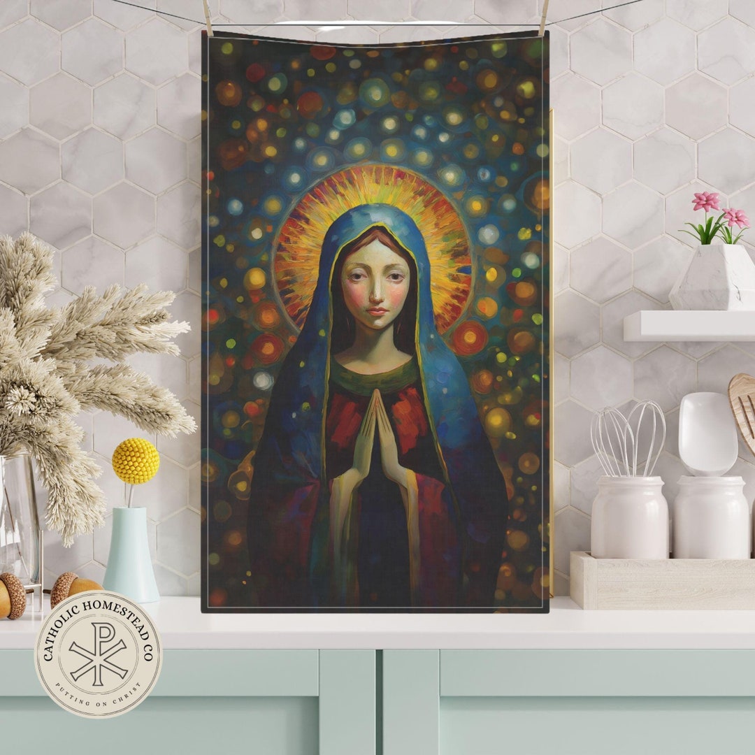 Virgin Mary Tea Towel, Virgin Mary Dish Cloth, Catholic Home Decor ...
