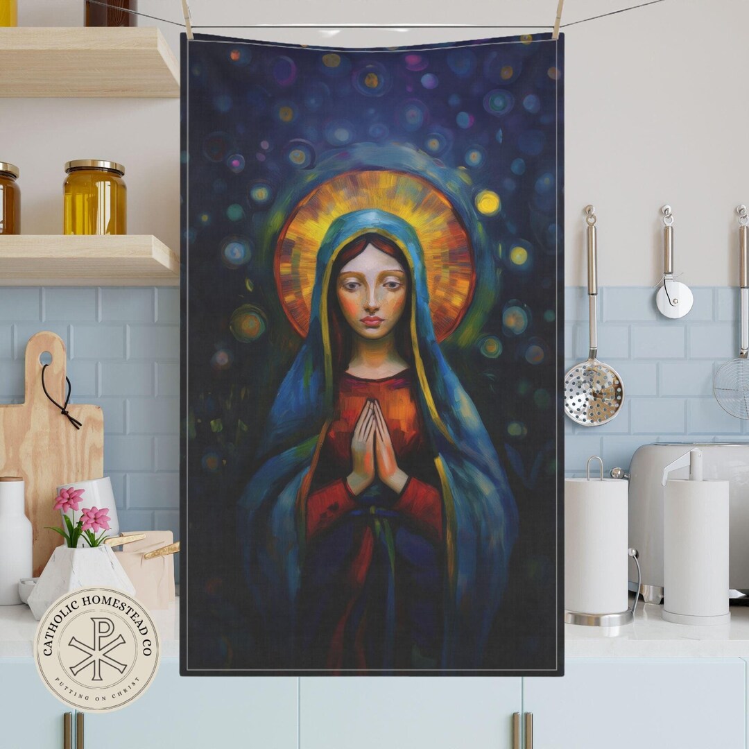 Virgin Mary Tea Towel, Virgin Mary Dish Cloth, Catholic Home Gift ...