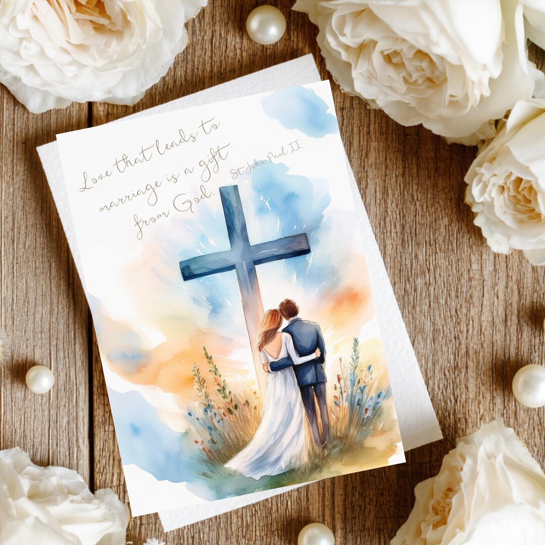 Catholic Wedding Card | Bride & Groom Scandi Watercolor | Saint John ...