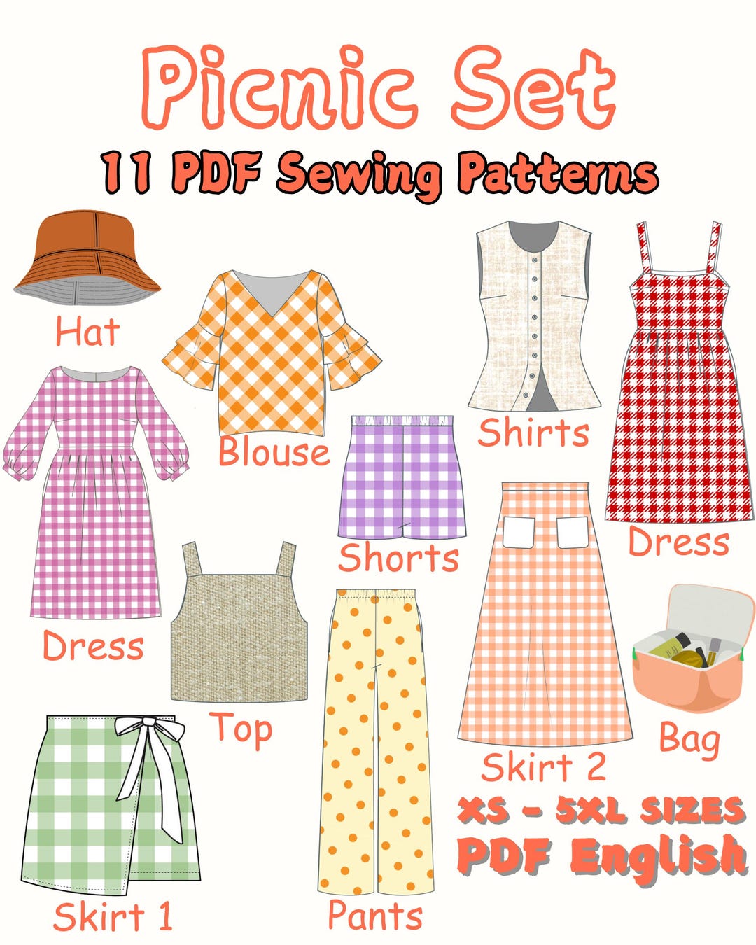 Linen Picnic Set Sewing Pattern Bundle: 11 Beginner-friendly Designs ...