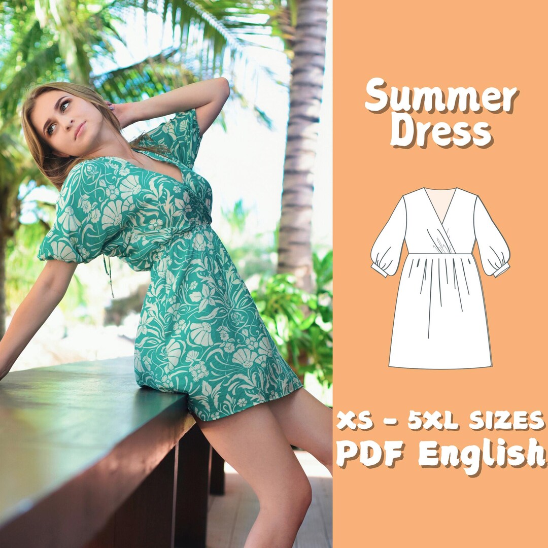 Summer Dress Sewing Pattern, Women Wrap Dress Pattern, Short Bishop ...