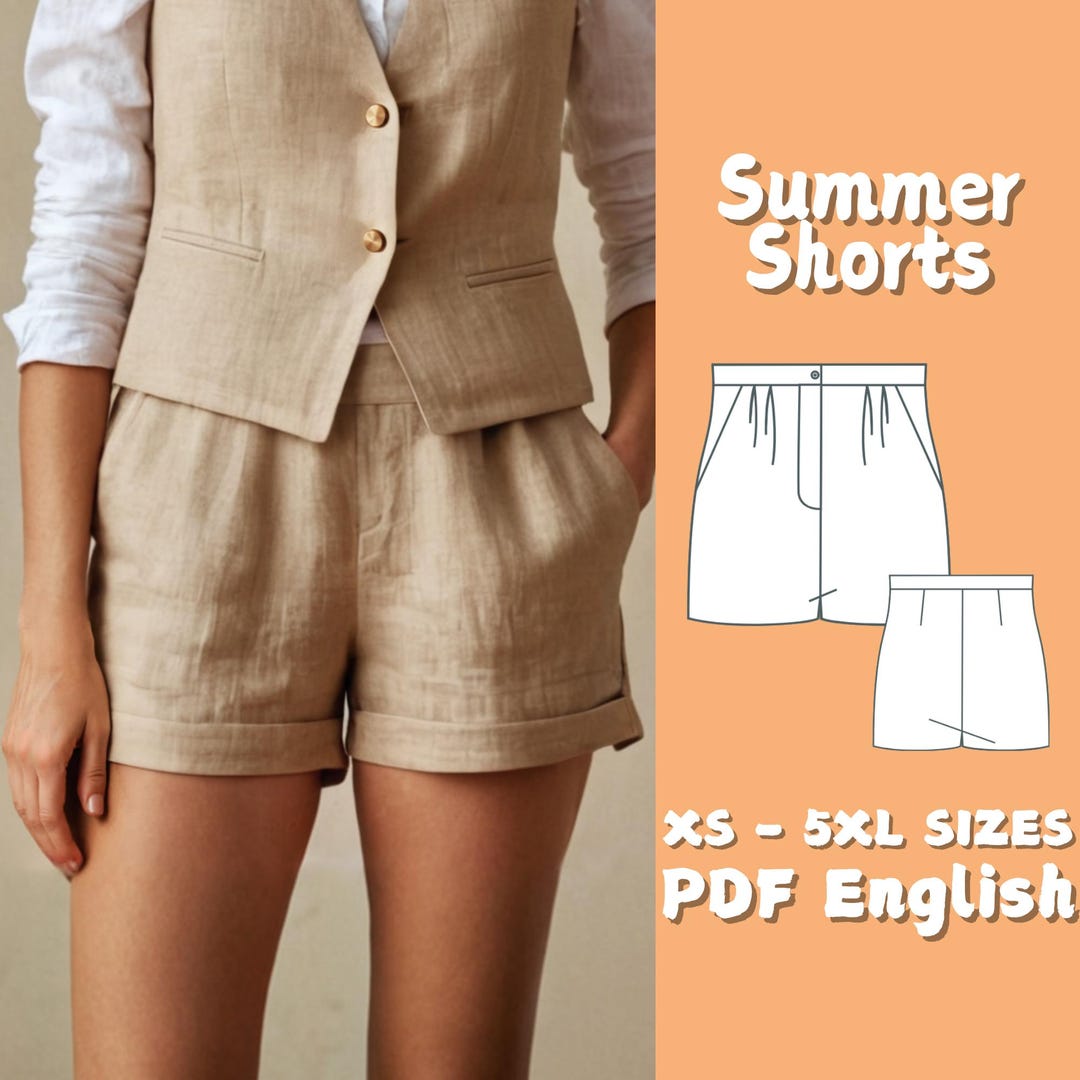 Women Mini Shorts Sewing Pattern High Waist Button Shorts Pattern ...