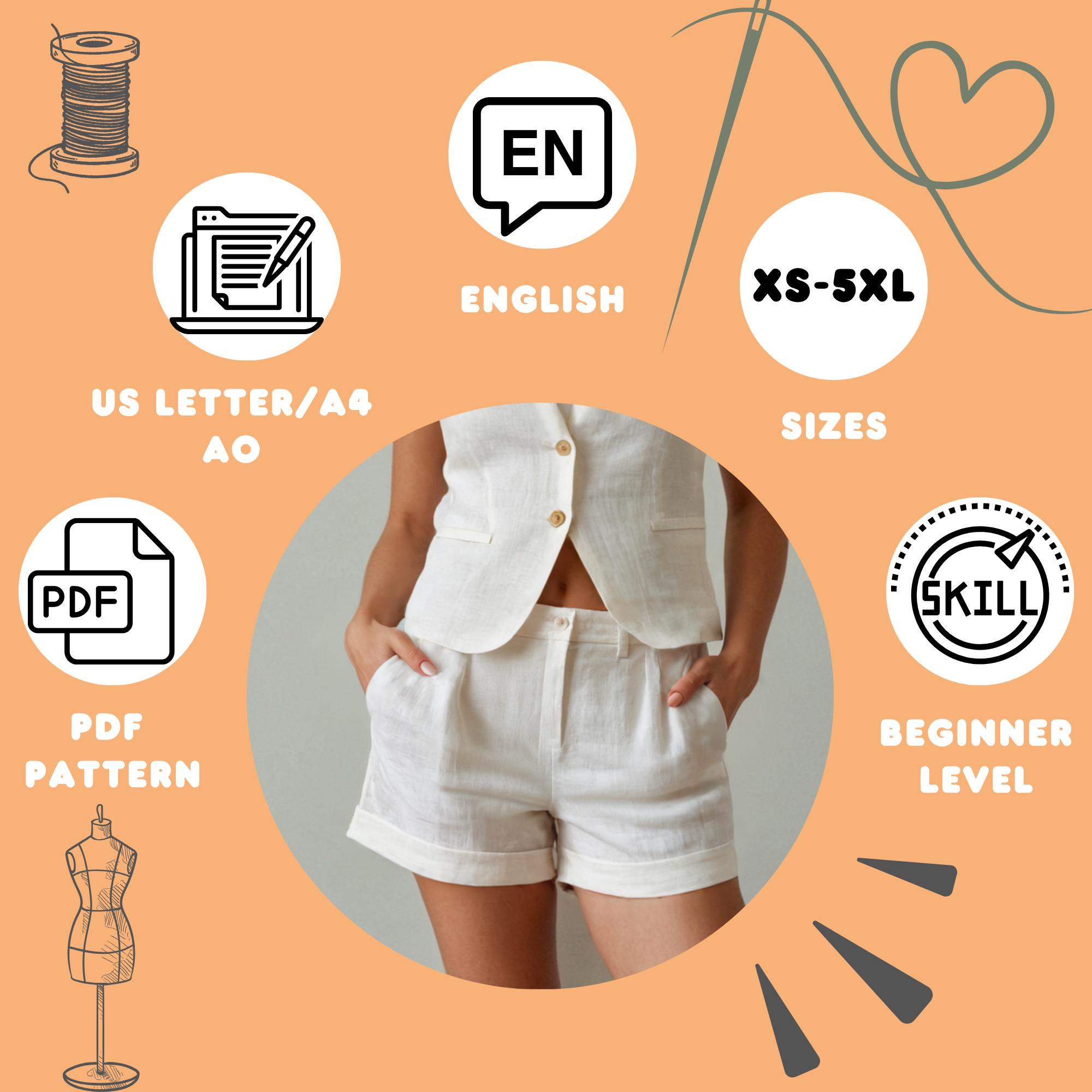 Women Mini Shorts Sewing Pattern High Waist Button Shorts Pattern ...