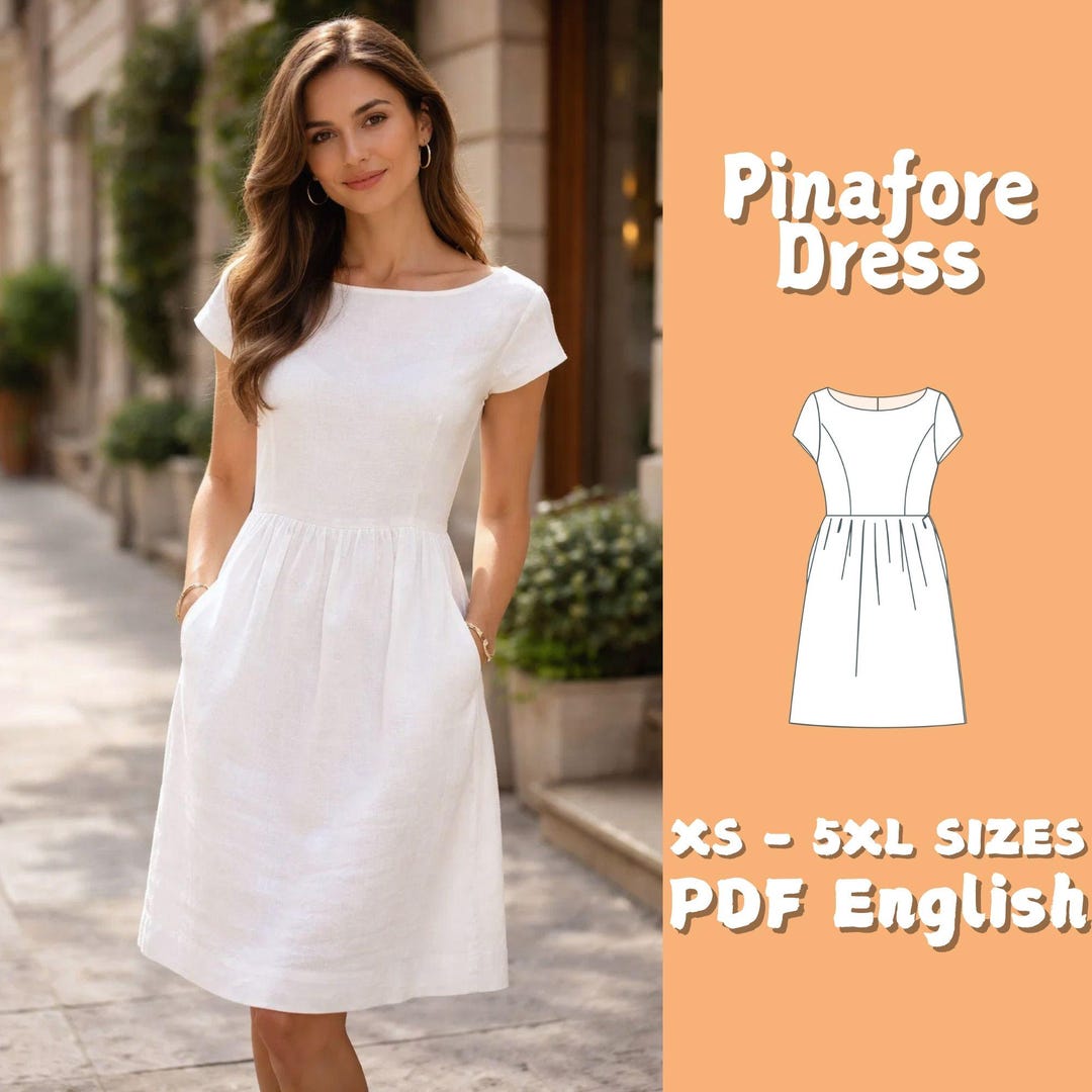 Short Sleeve Midi Linen Dress Sewing Pattern Women Pockets Gathered ...