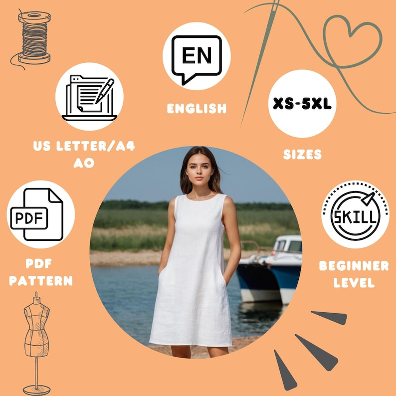 A-line Mini Dress Sewing Pattern: Linen Summer Dress With Pockets ...