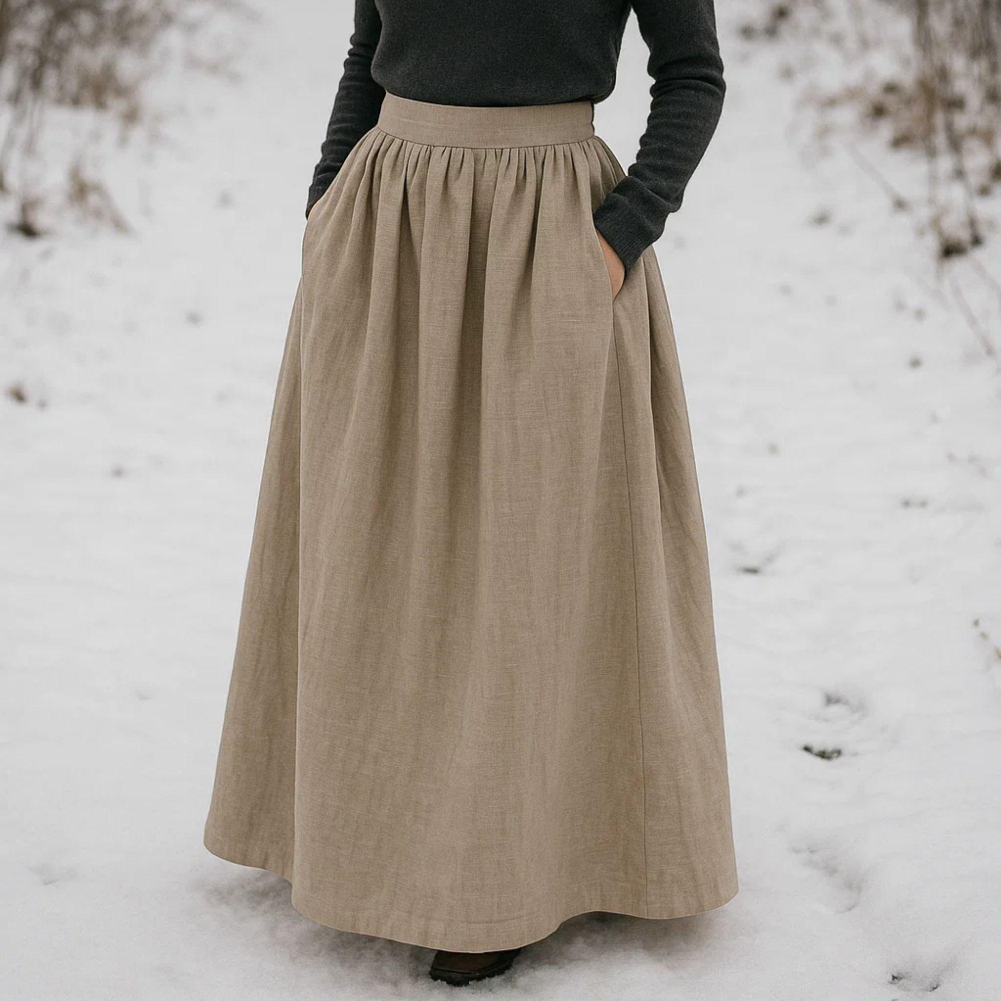 Maxi Skirt Sewing Pattern - Women Linen Gathered Skirt With Pockets ...