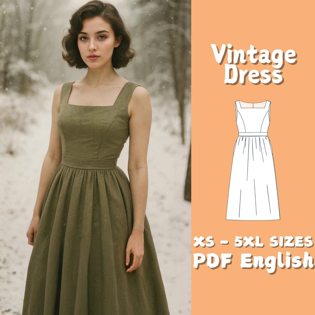 Midi Linen Dress Sewing Pattern - Women Gathered Dress With Pockets PDF ...