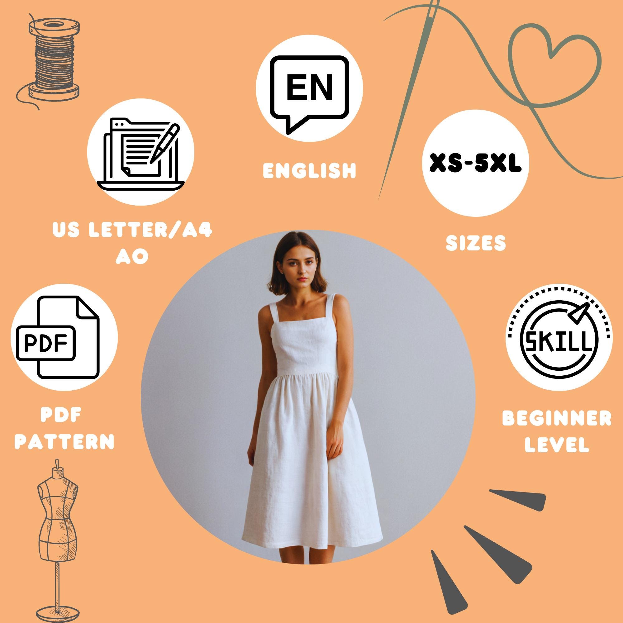 Linen A-line Midi Dress Sewing Pattern Bundle: Beginner DIY (PDF ...