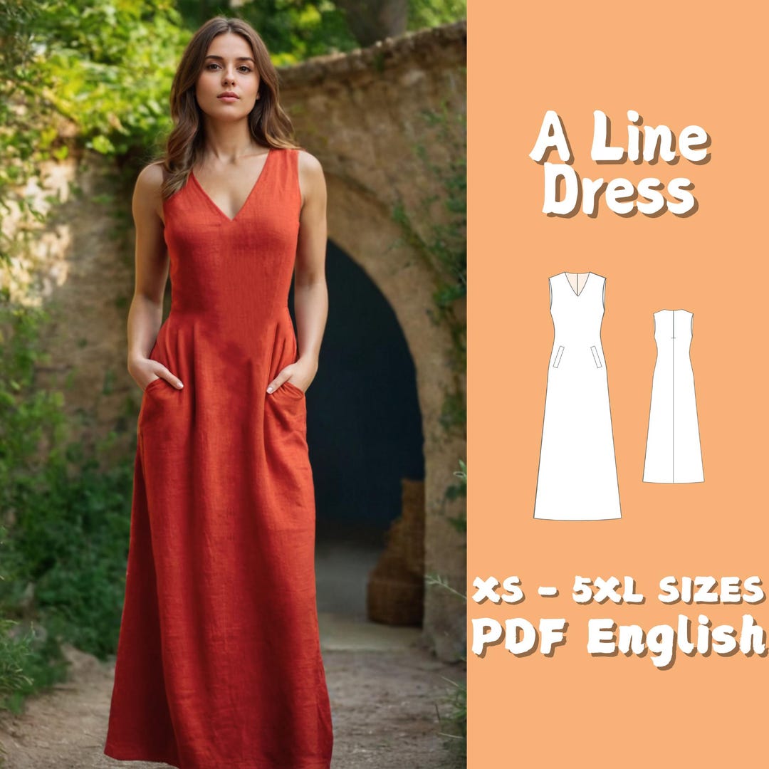 Maxi Linen Dress Sewing Pattern: Women's A-line V-neck (PDF Pattern) - Etsy