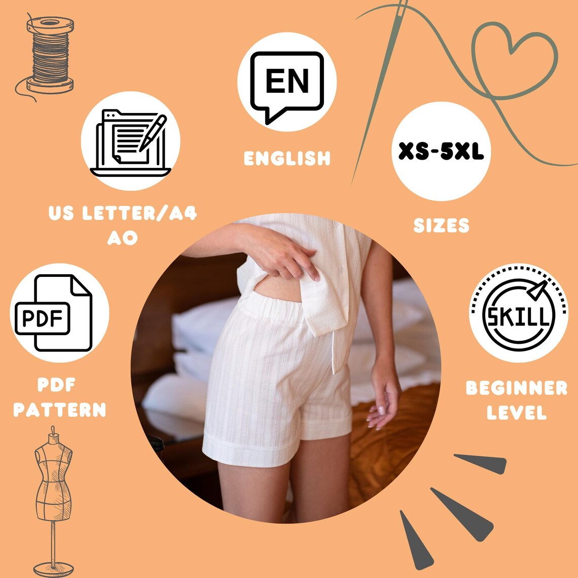 Elastic Waist Linen Shorts Sewing Pattern: Beginner Friendly (PDF ...