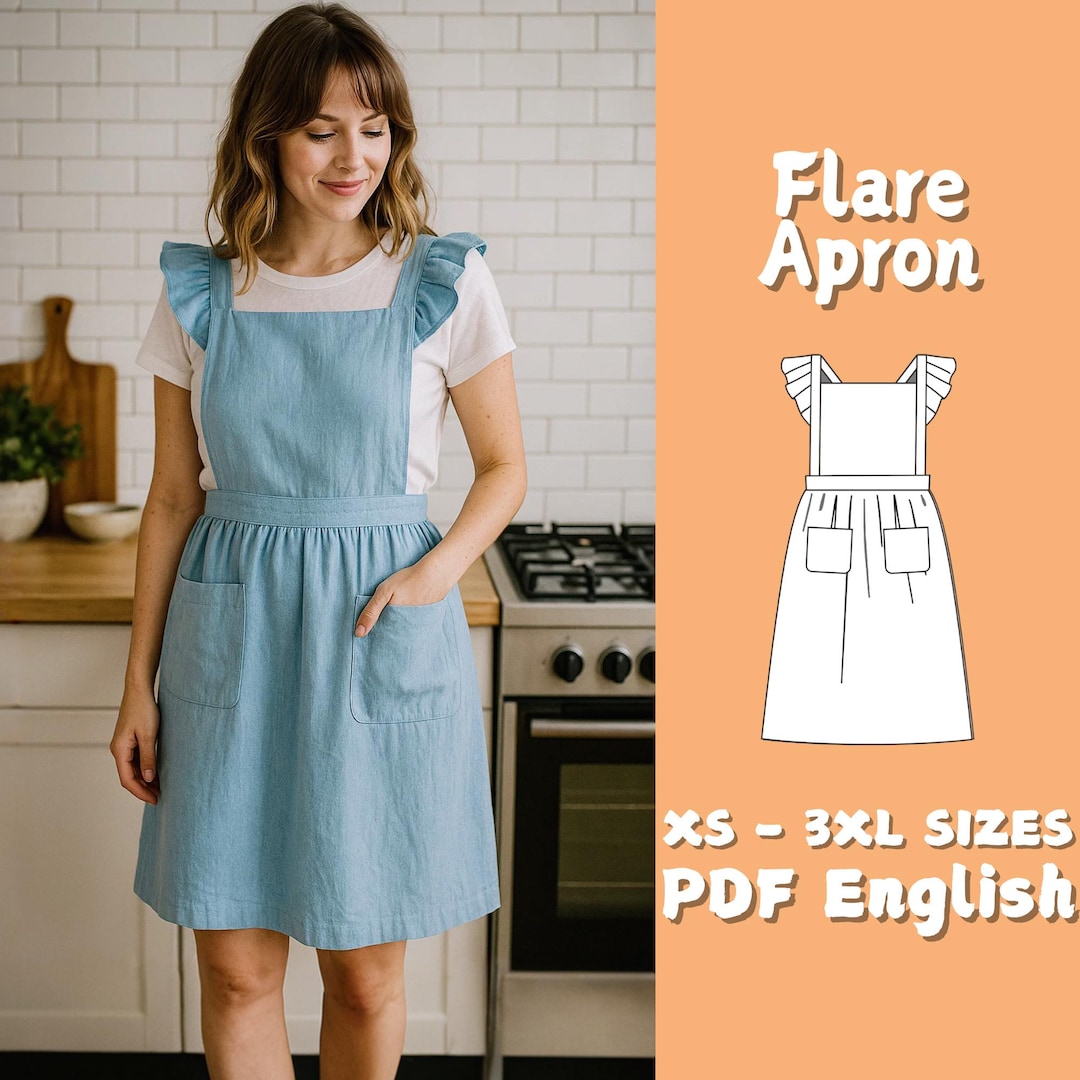 Apron Sewing Pattern Flare Ruffles Wrap Dress With Crossback Beginner ...