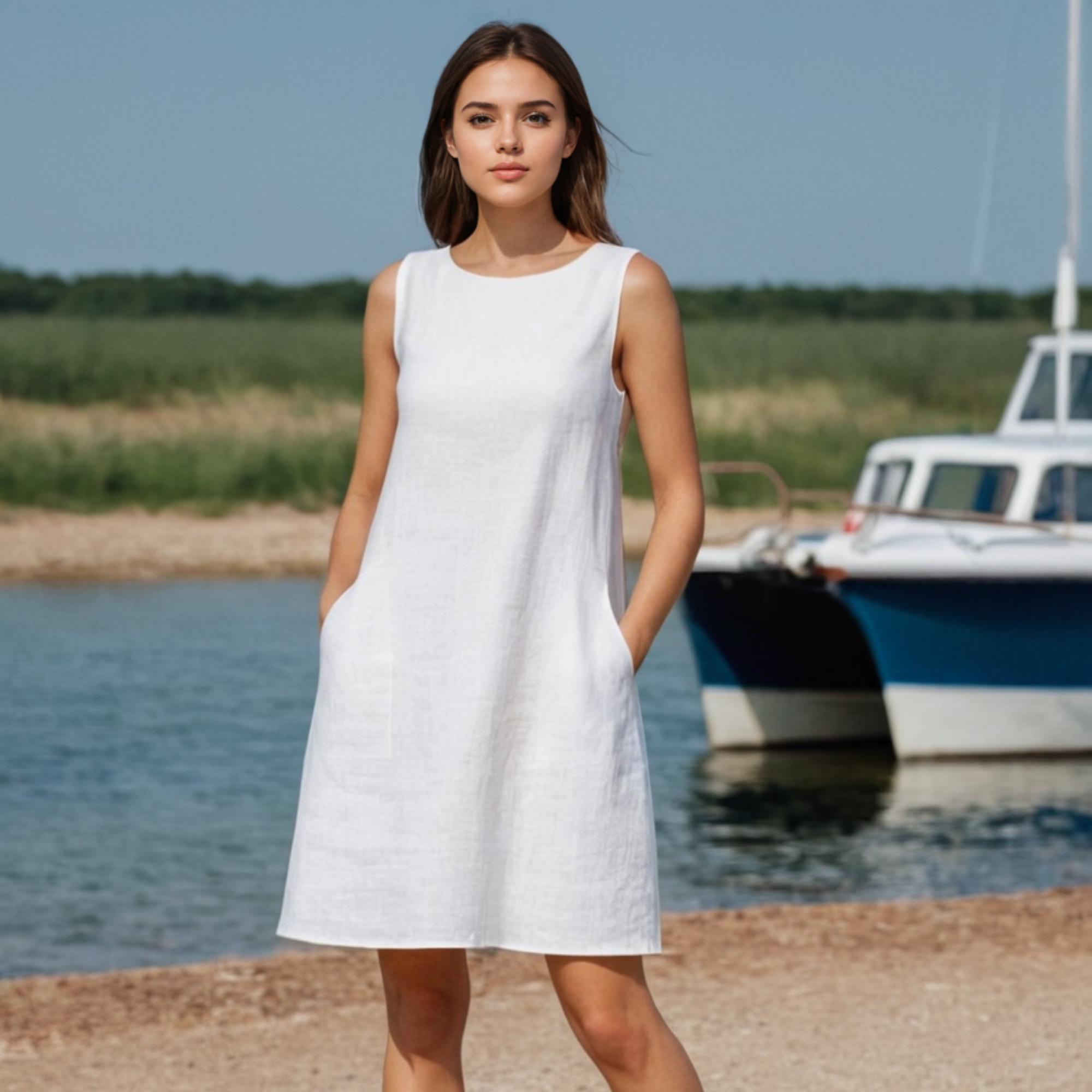 A-line Mini Dress Sewing Pattern: Linen Summer Dress With Pockets ...