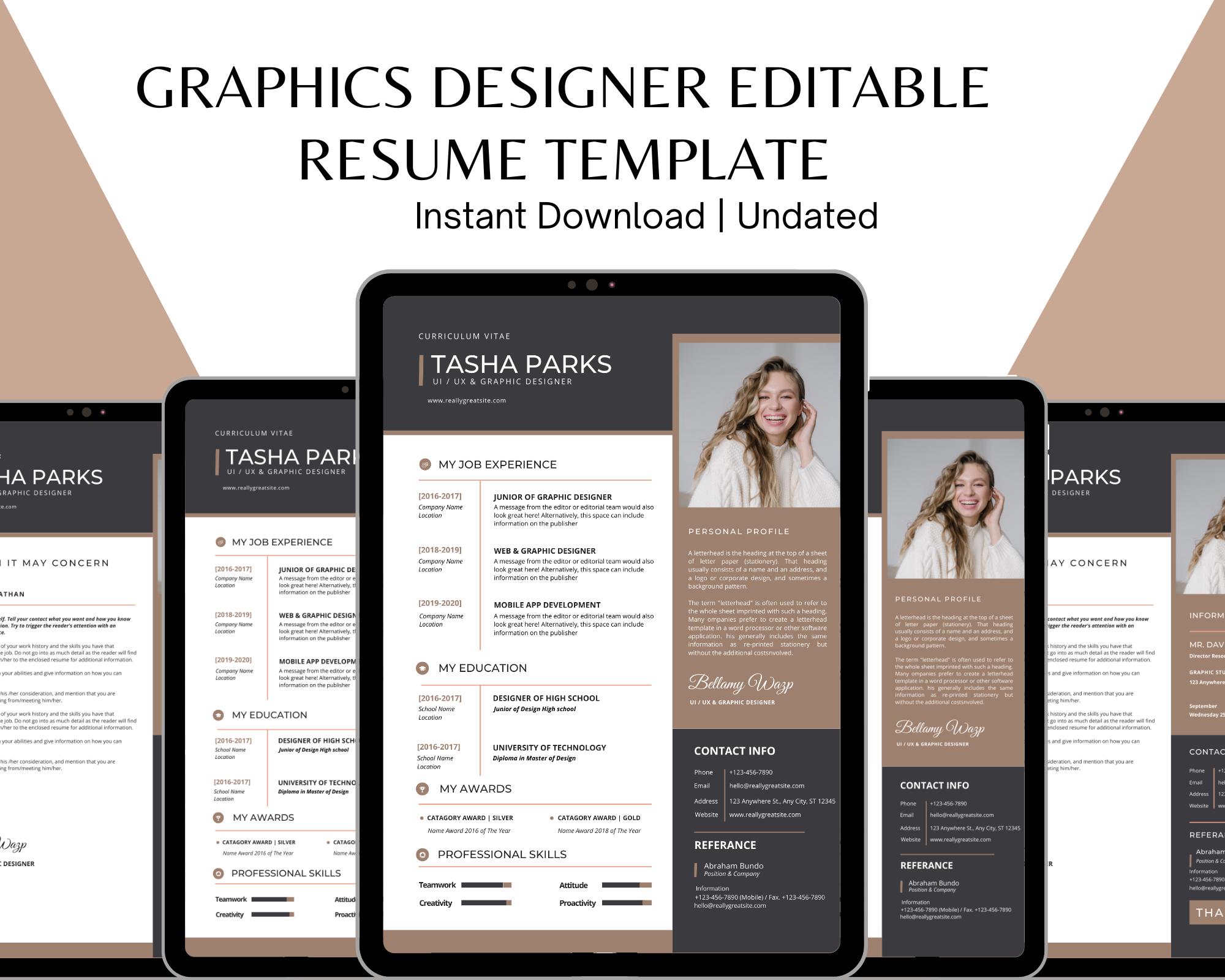 Graphic Designer Resume Template: Modern Canva CV (digital Download PDF ...