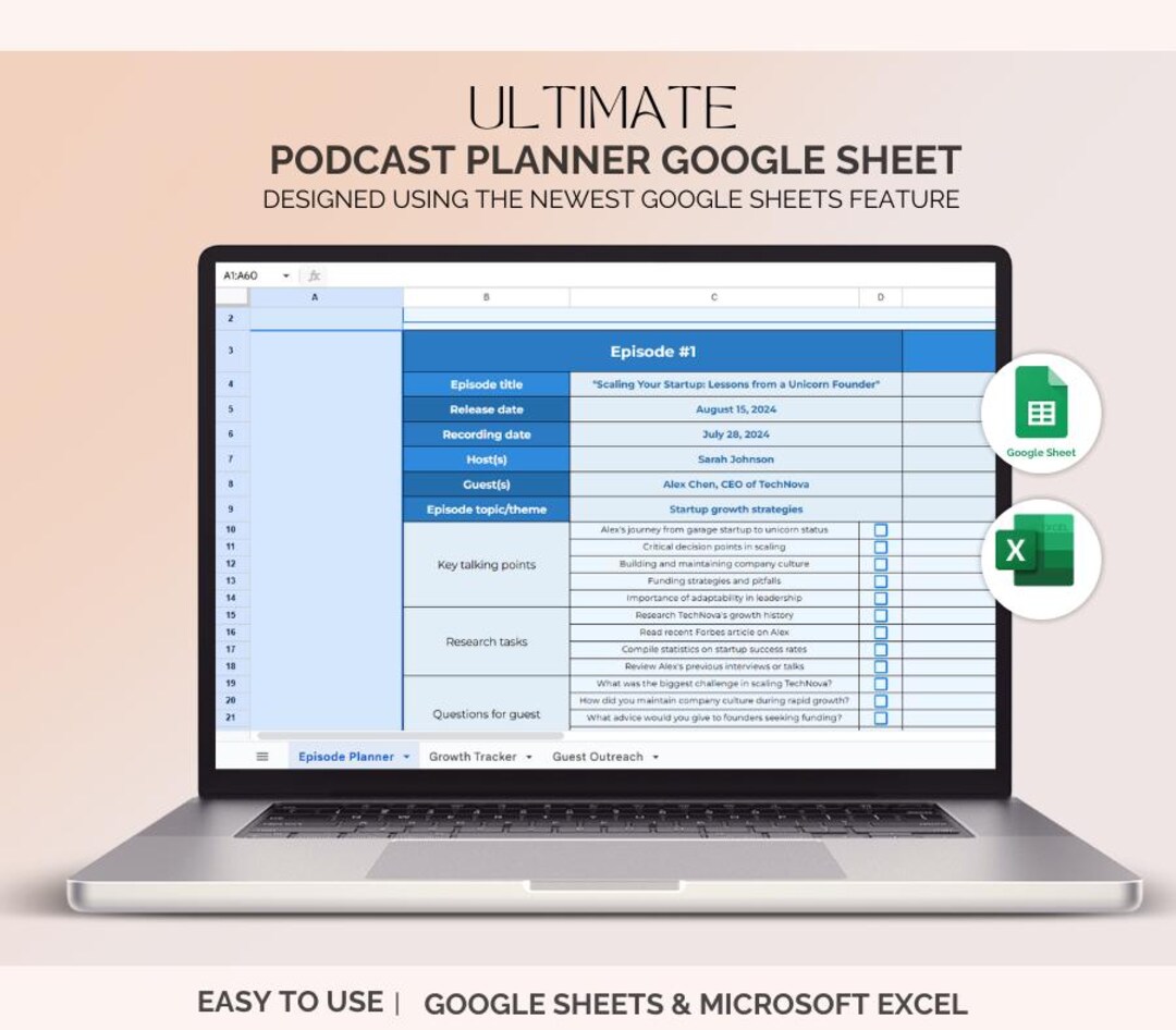 Podcast Planner Google Sheet | Episode and Content Organizer | Guest ...