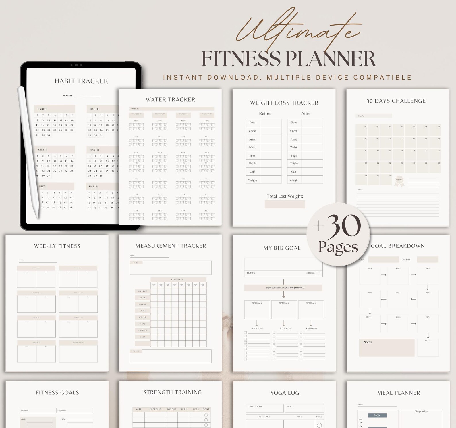 Digital Fitness Planner With Workout & Meal Tracker | Hyperlinked ...