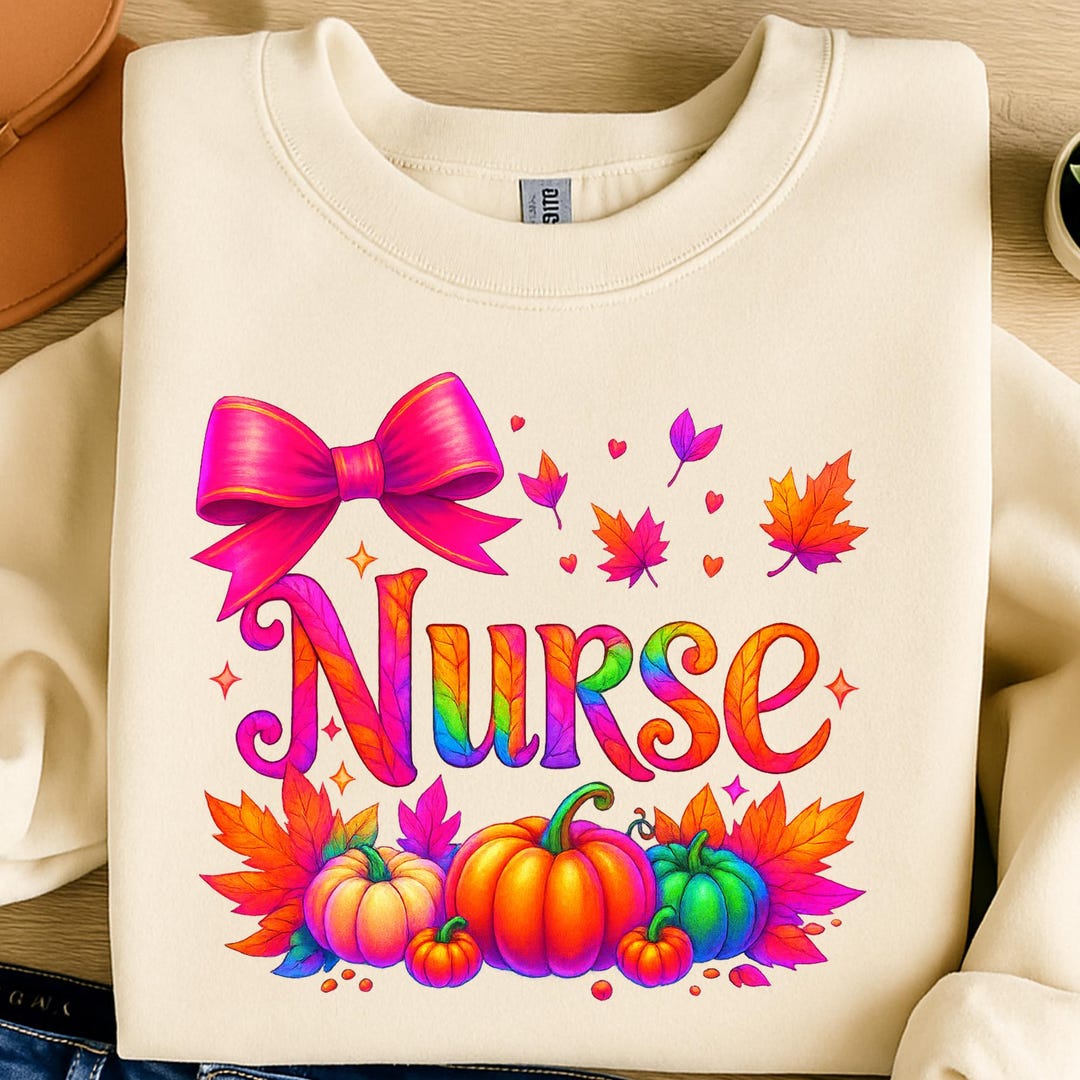 Autumn Nurse PNG | Fall Pumpkins & Leaves Design (digital Download) - Etsy