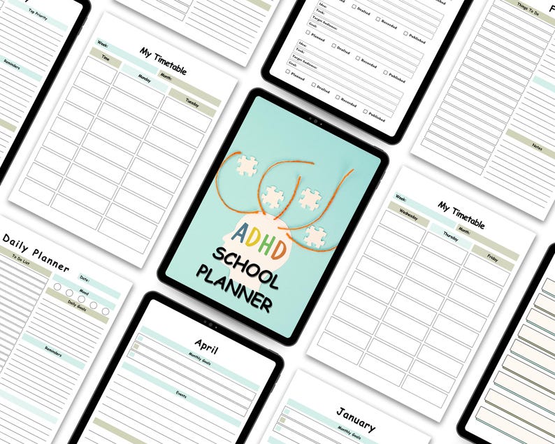 ADHD School Planner, Printable Student Organizer, Homework & Assignment ...