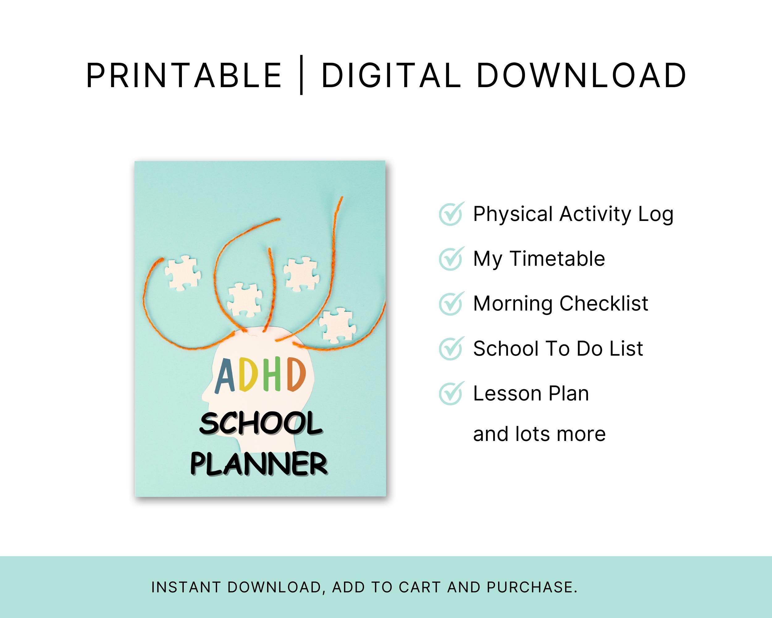 ADHD School Planner, Printable Student Organizer, Homework & Assignment ...
