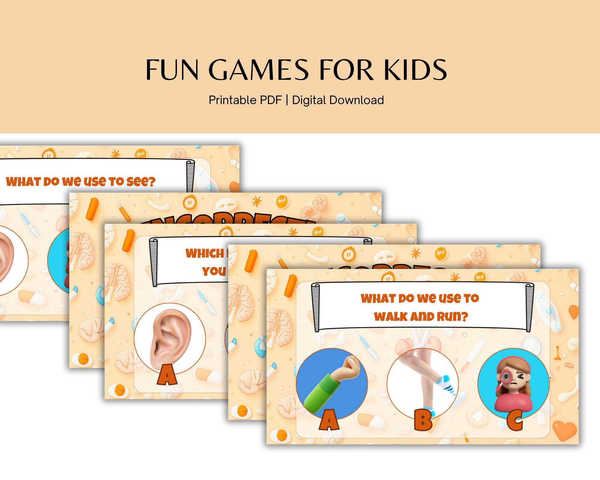 The Human Body Game for Kids, Printable & Digital Anatomy Quiz, Fun ...
