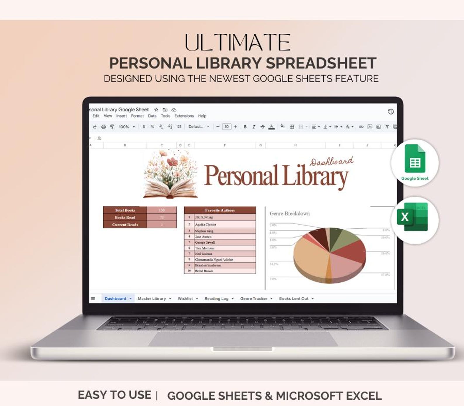 Personal Library Spreadsheet | Book Tracker & Reading Log | Digital ...