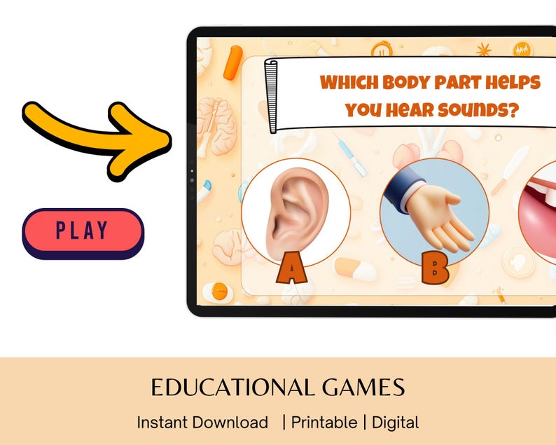 The Human Body Game for Kids, Printable & Digital Anatomy Quiz, Fun ...