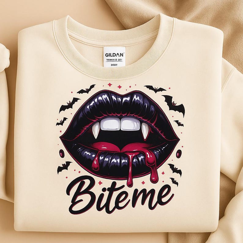 Bite Me Vampire Lips PNG | Gothic Halloween Sublimation Design | Spooky Vampire Fang Clipart for ...