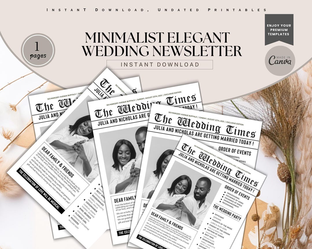 Minimalist Elegant Wedding Newsletter | Digital Wedding Program ...