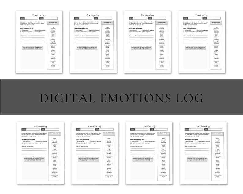 Printable Emotion Log, Daily Mood Tracker, Feelings Journal, Mental ...