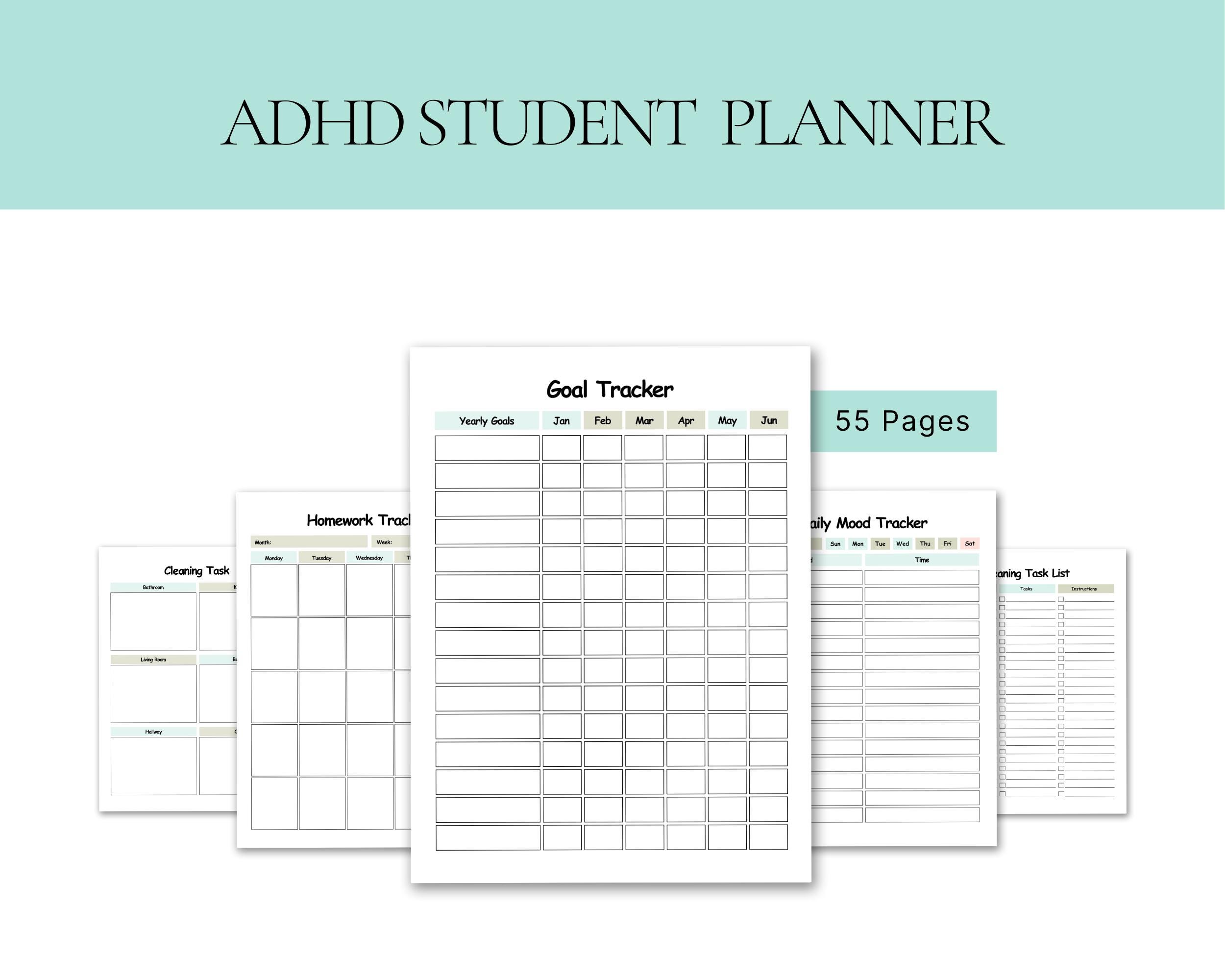 ADHD School Planner, Printable Student Organizer, Homework & Assignment ...