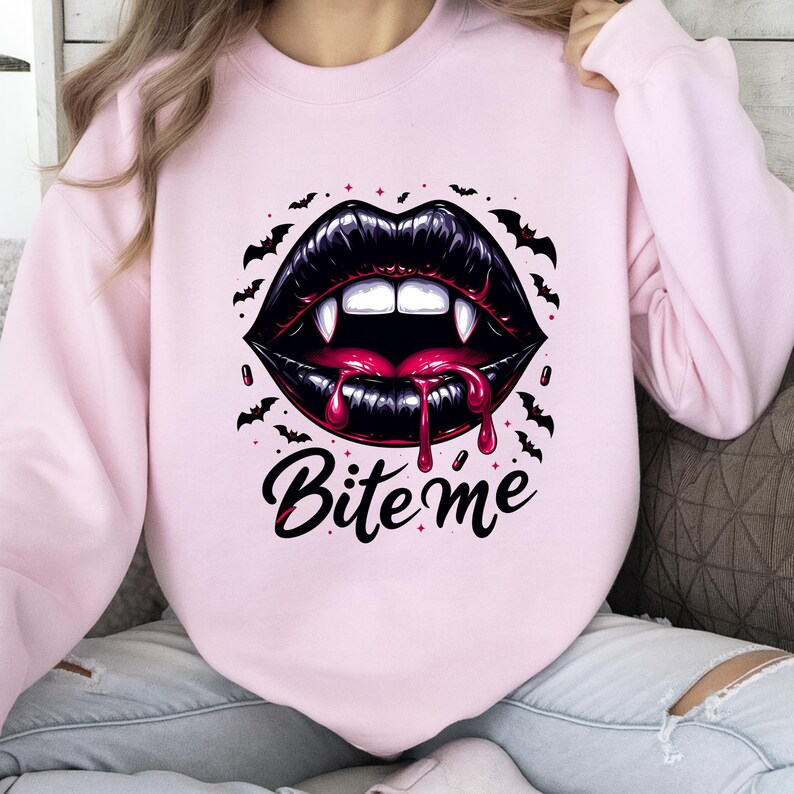 Bite Me Vampire Lips PNG | Gothic Halloween Sublimation Design | Spooky Vampire Fang Clipart for ...