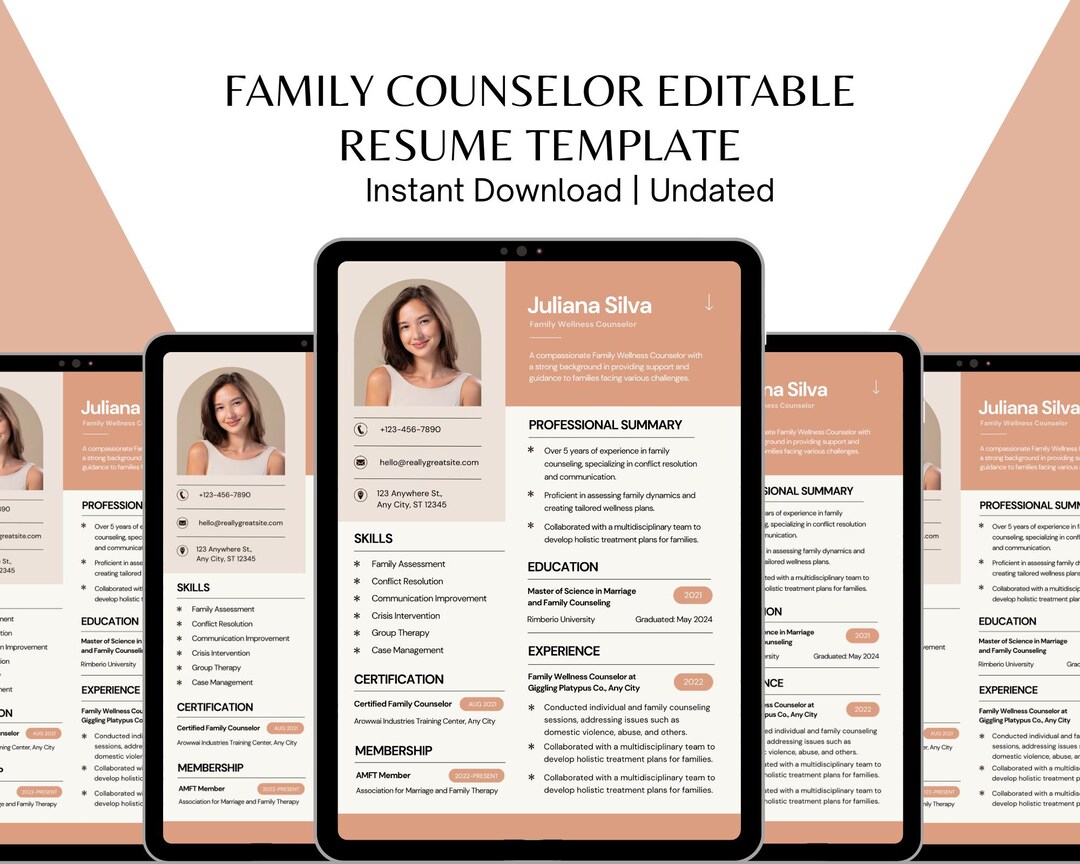 Editable Family Wellness Counselor Resume Template, Professional Canva ...