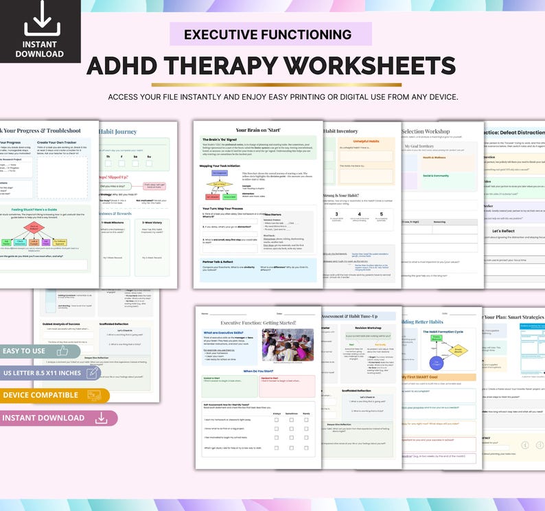ADHD Therapy Worksheets, Mental Focus, Emotional Regulation (PDF) - Etsy