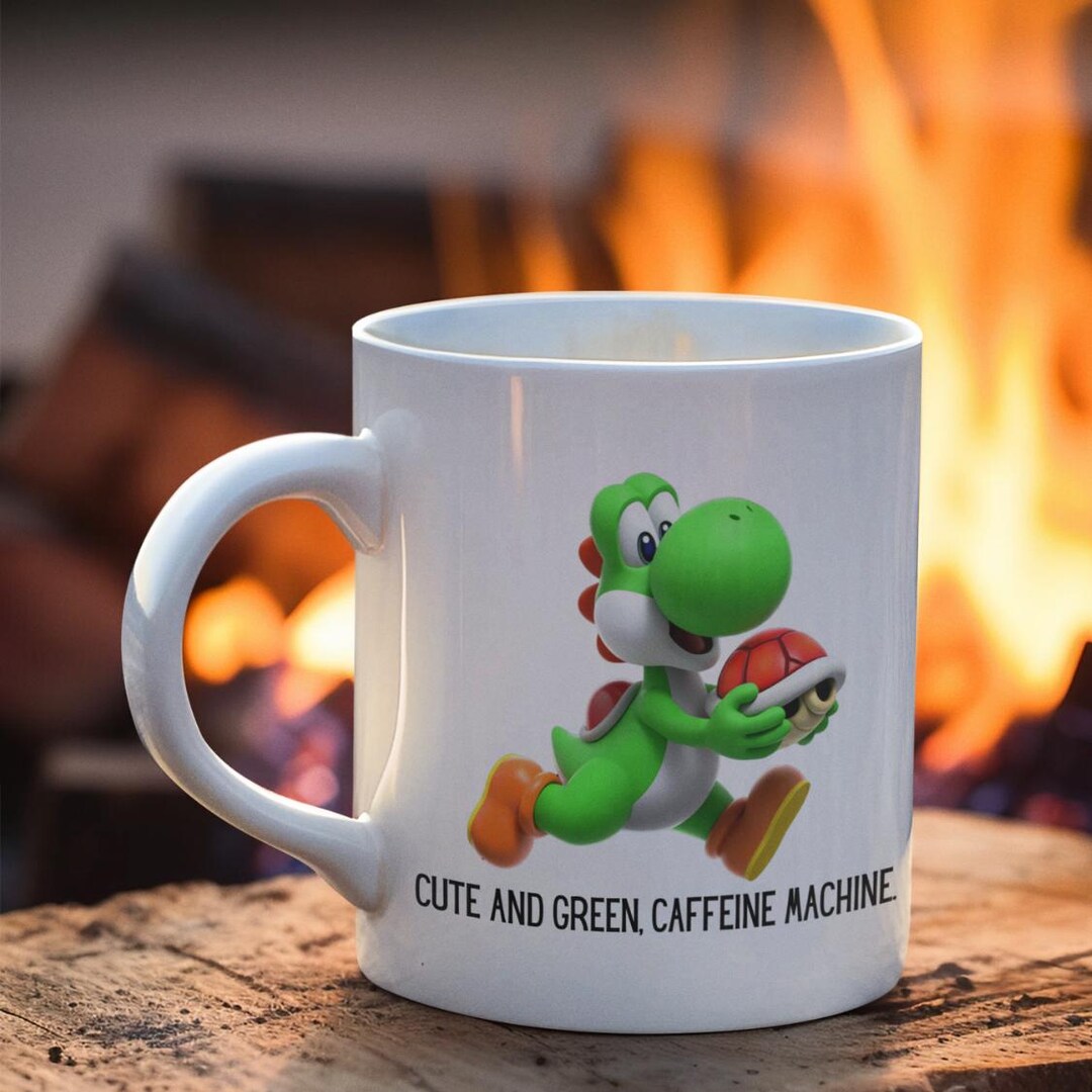 Yoshi Cute and Green Caffeine Machine Mug, Yoshi Gift Mug, Funny, Yoshy ...