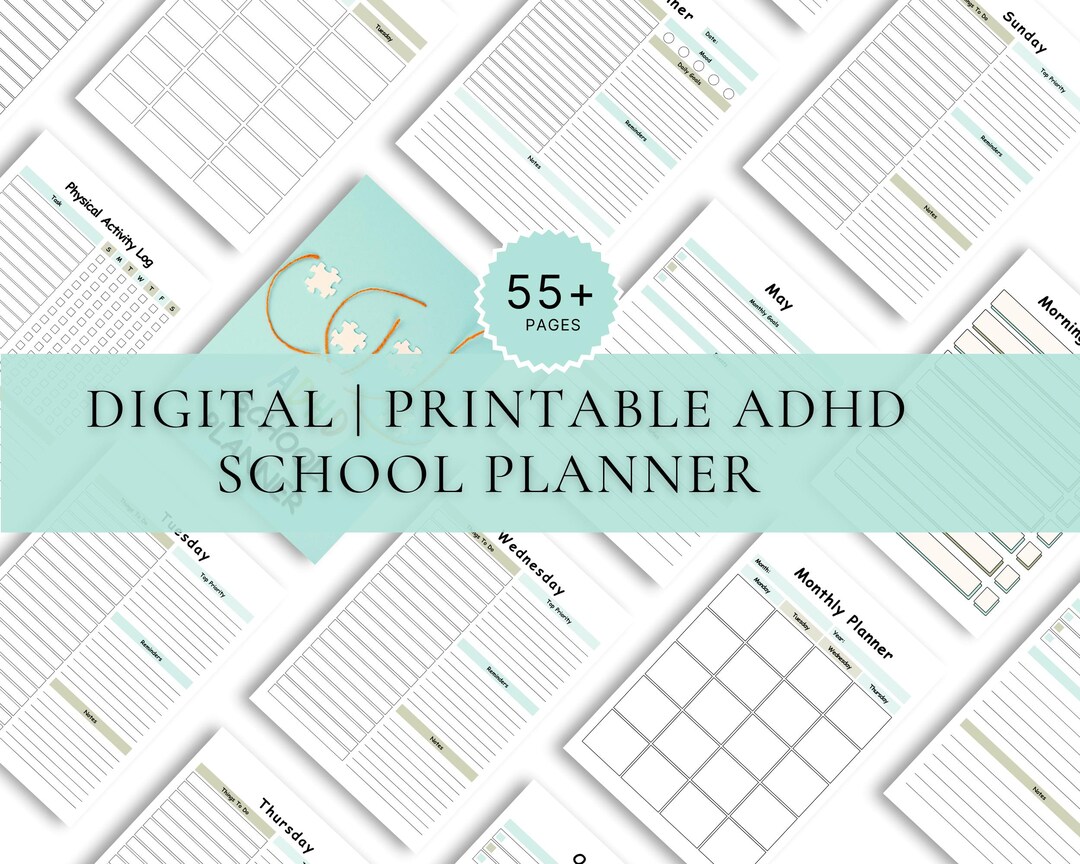 ADHD School Planner, Printable Student Organizer, Homework & Assignment ...