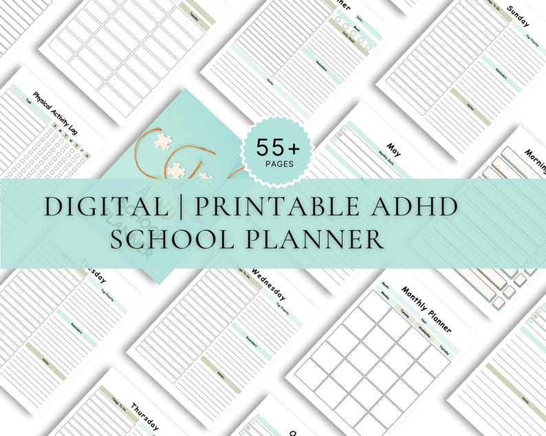 ADHD School Planner, Printable Student Organizer, Homework & Assignment ...