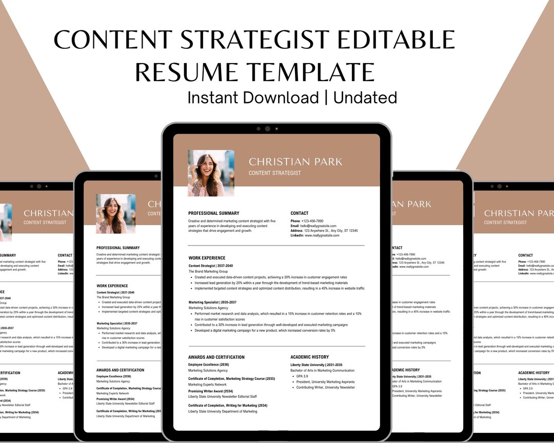 Content Strategist Resume Template: Modern Canva CV & Cover Letter ...
