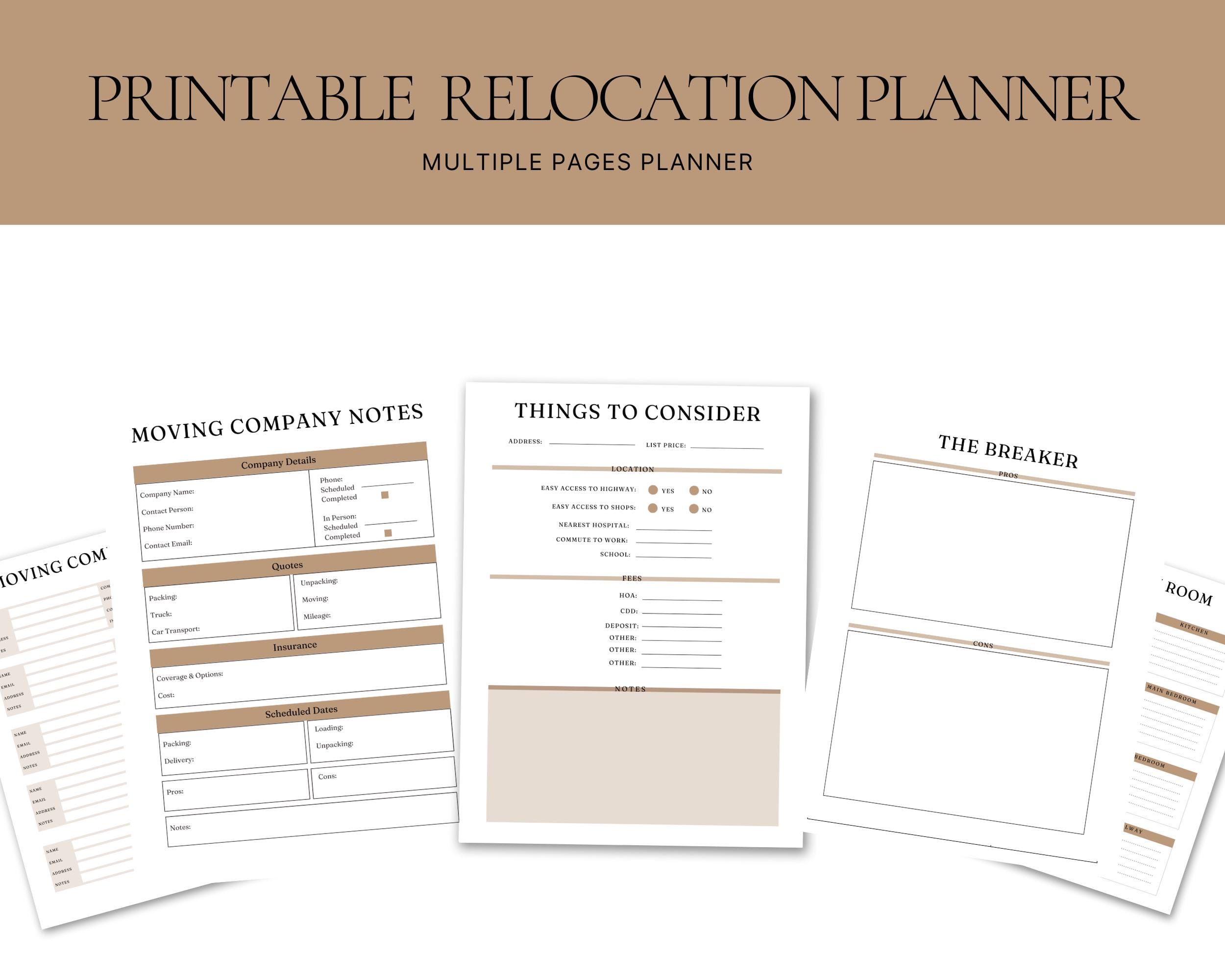 Moving Planner Printable, Relocation Checklist, Home Moving Organizer ...