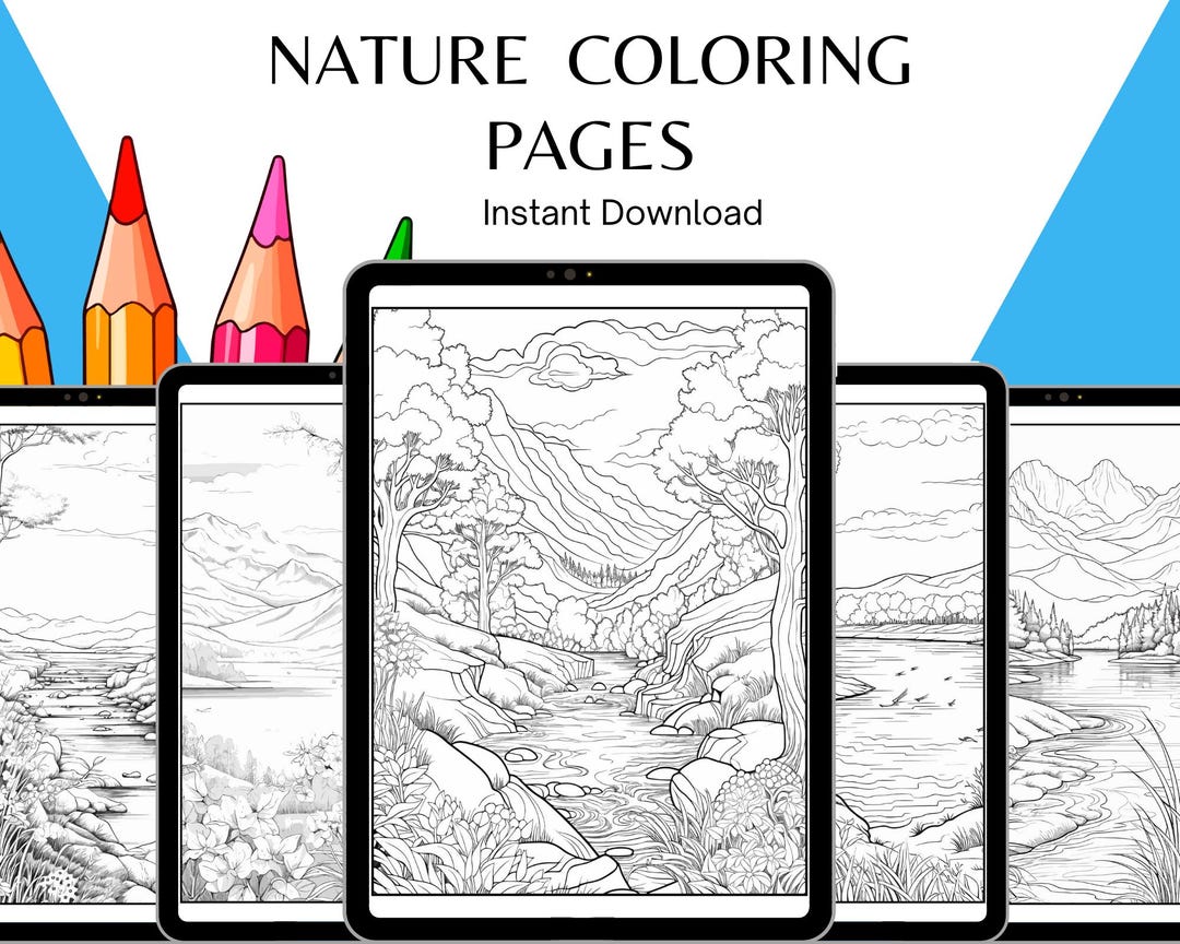 Nature Coloring Pages, Printable Landscape Art, Relaxing Outdoor Scenes ...