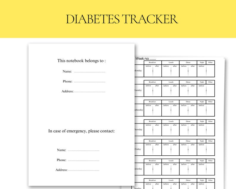 Printable Diabetes Tracker, Blood Sugar, Insulin, Food Log (PDF) - Etsy