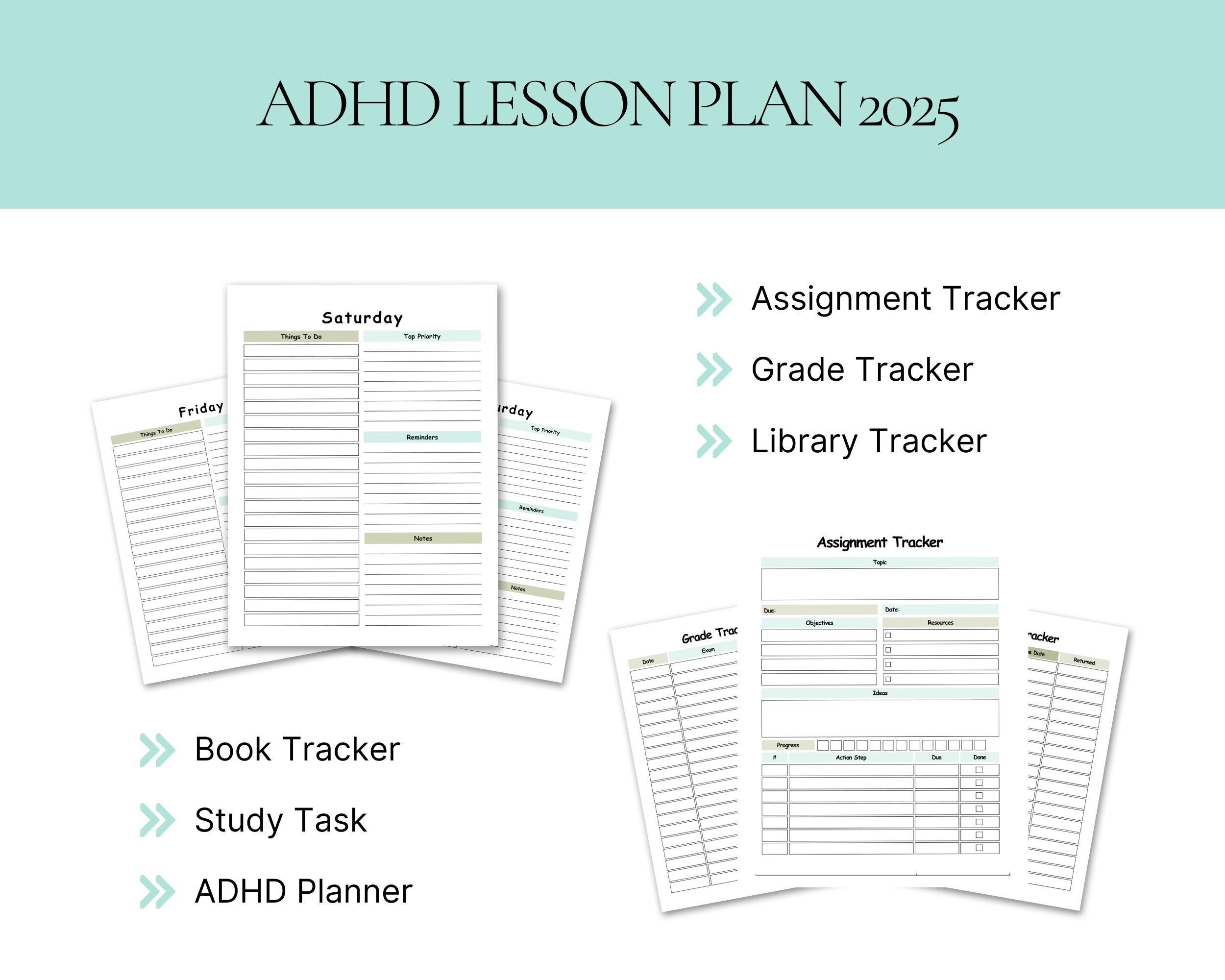 ADHD School Planner, Printable Student Organizer, Homework & Assignment ...