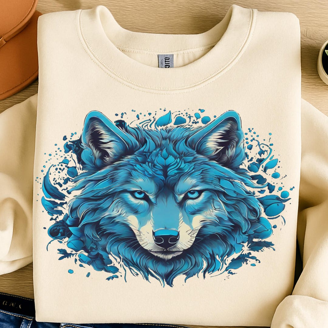 Blue Wolf Spirit Illustration | Tribal Wolf Head Design (digital ...